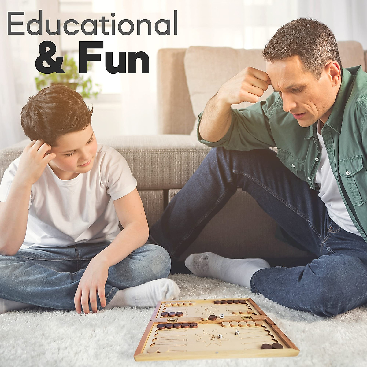 Nard 12-Inch Wooden Backgammon Travel Set for Adults and Kids - Durable Wood with Minimal Design, Portable and Easy to Take on The Go, with Metal Magnet Closure - Game Instruction Included