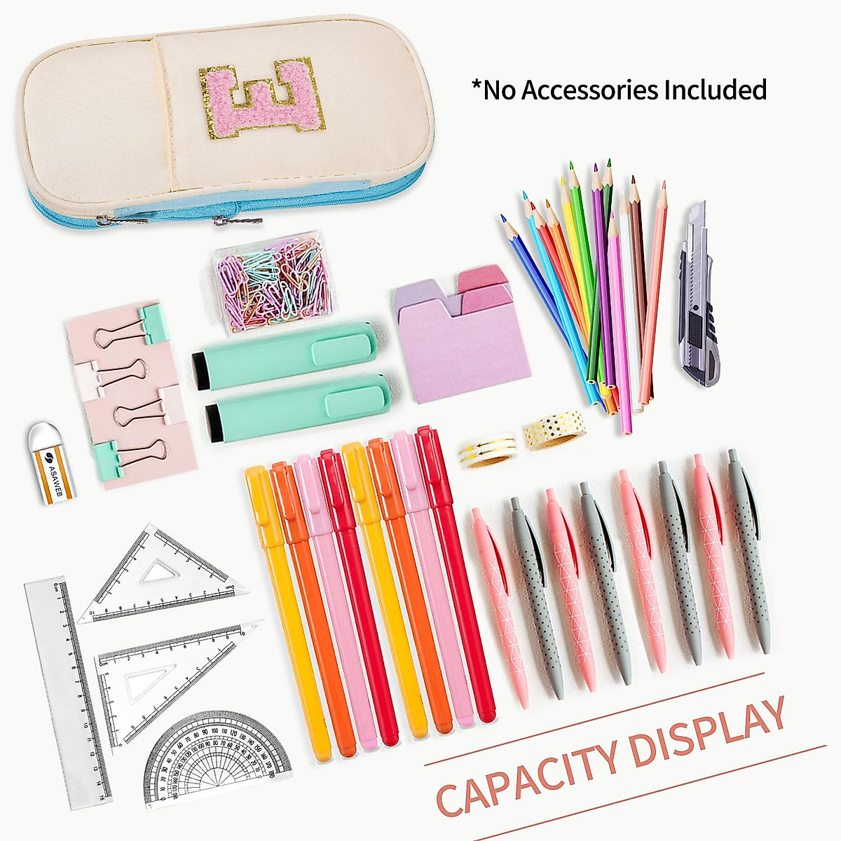 Btffitting Pencil Case,Personalized Pencil Pouch Cute Aesthetic College School Supplies,Large Storage High Capacity Pen Bag Holder Box Organizer Special Cases Gifts for Girls Teens - Beige+Blue,E