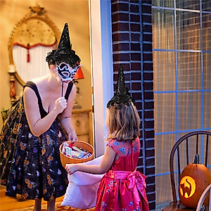 Asikkon Halloween Witch Hat Headband with Lace and Long Striped Socks Knee High Stocking for Halloween Party Favors Supplies Cosplay Costume