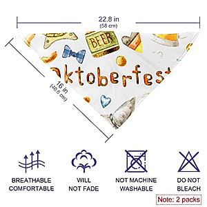 LEVEIS 2 Pack Dog Bandana Oktoberfest Pattern Girl Boy Pet Bibs Dog Scarf Kerchief Washable Bandanas Accessories for Small Medium Large Dogs Puppy Cat Pet, 40.6x40.6x58/16x16x22.8in (cwwb-001)