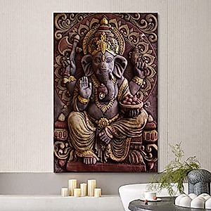 wall26 Canvas Print Wall Art Ganesha Hindu God Sculpture Spiritual & Religious Cultural Photography Realism Traditional Closeup Multicolor for Living Room, Bedroom, Office - 24"x36"