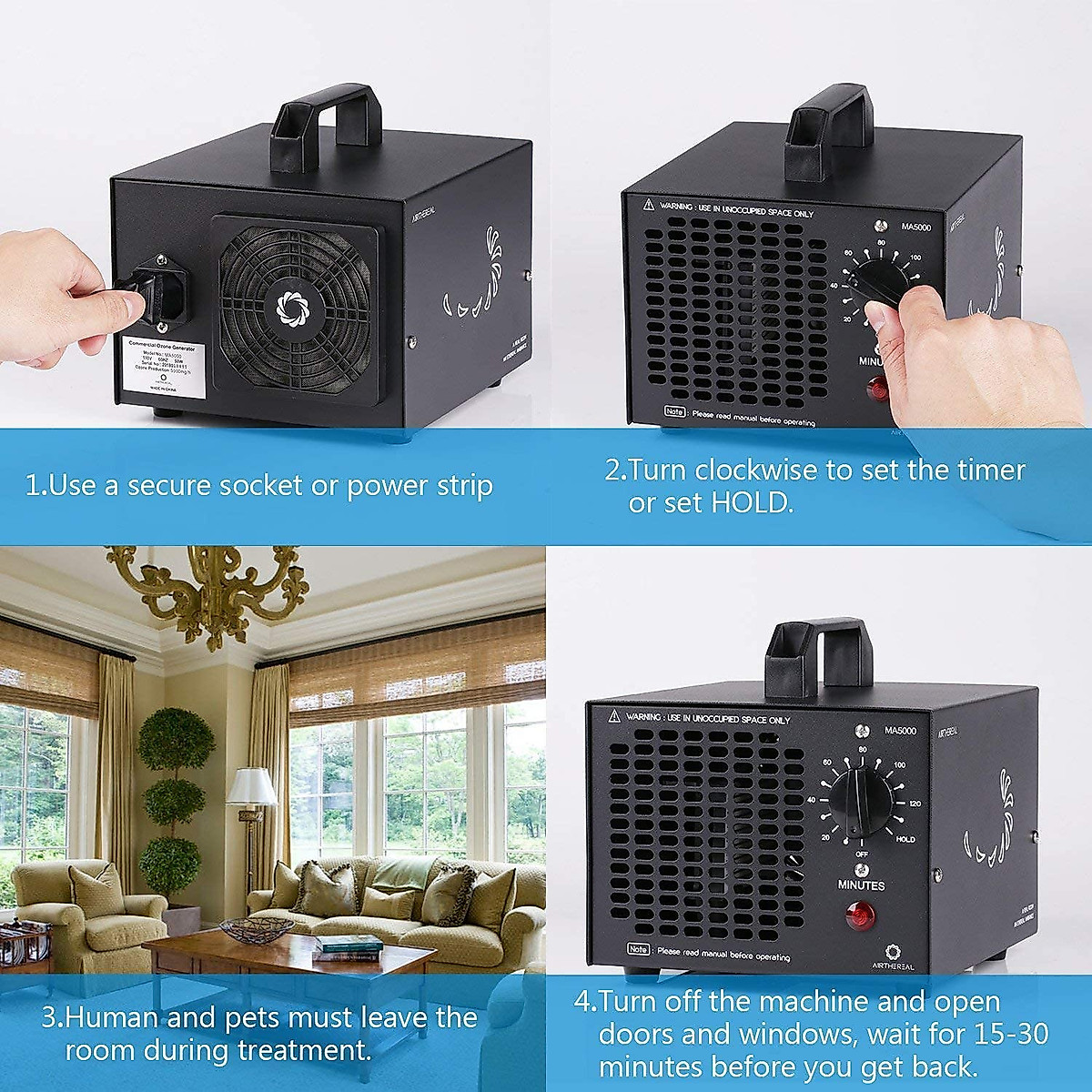 Airthereal Bundle | MA5000 Ozone Generator with 5000mg/h and MA10K-PRO Ozone Generator 10000 mg/h High Capacity O3 Ionizer Machine