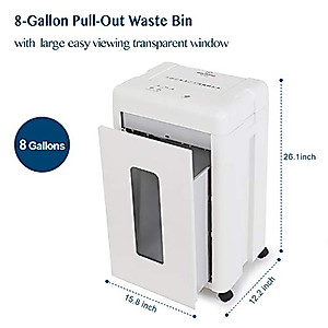WOLVERINE 15-Sheet Super Micro Cut High Security Level P-5 Heavy Duty Paper/CD/Card Shredder for Home Office, Ultra Quiet by Manganese-Steel Cutter and 8 Gallons Pullout Waste Bin SD9520 (White ETL)