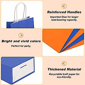 24 Pack Blue Orange Kraft Paper Gift Bags with Tissues Papers Colorful Party Favor Bags with Handles for War Party Target Sign Birthday Party Wedding Baby Shower Supplies