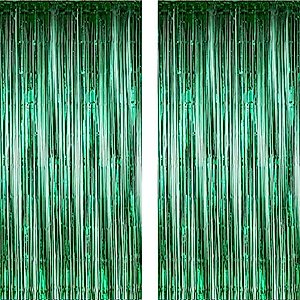 Twinkle Star 2 Pack Photo Booth Backdrop Foil Curtain Tinsel Backdrop Environmental Background for Birthday Party, Wedding, Graduation, Christmas Decorations (Green)