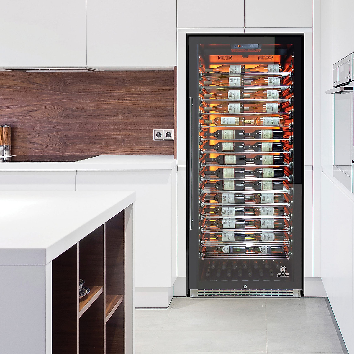 Vinotemp EL-300COMM Cellar Cooler Refrigerator, Built-in or Freestanding Wine Fridge with Touchscreen Temperature Control Glass Door and Safety Lock, 188 Bottle, Black