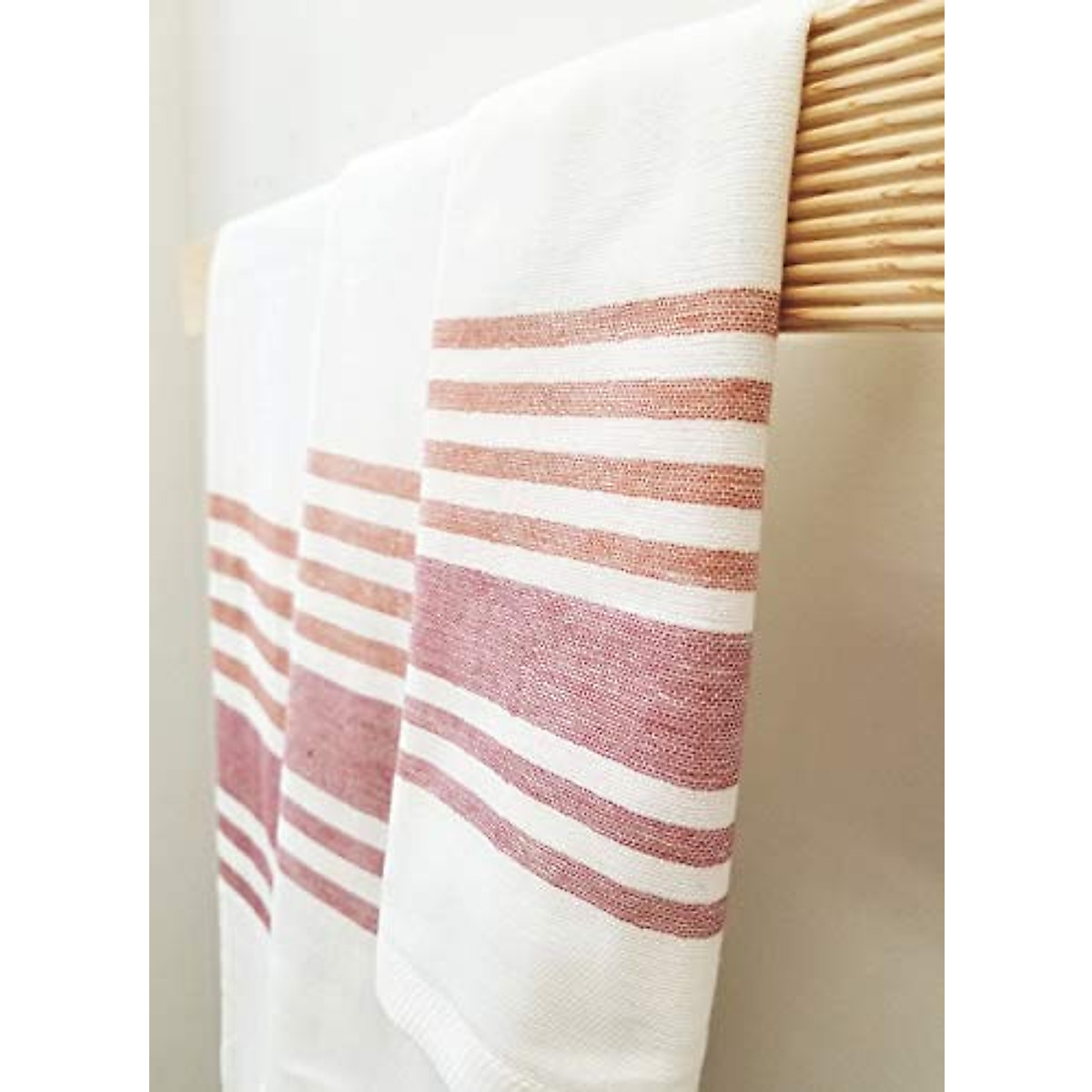 IPPINKA Senshu Japanese Towel, Ultra Soft, Quick-Drying, Two-Tone End Stripes, Red (Hand Towel)