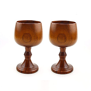 Vintage Jujube Wooden Wine Goblet Drinking Cup Water Cup Kitchen Accessories, 5.3 oz(150ml), Pack of 2 (B)
