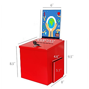 FixtureDisplays® Red Metal Donation Box Suggestion Tithes Offering Box with Sign Holder 8.5X8.1X18" 11573RED