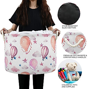 Laundry Basket 50L Waterproof Storage Collapsible Hamper Toy Basket Canvas Organizer Basket with Handles for Bedroom Baby Nursery Clothes-Air Ballon