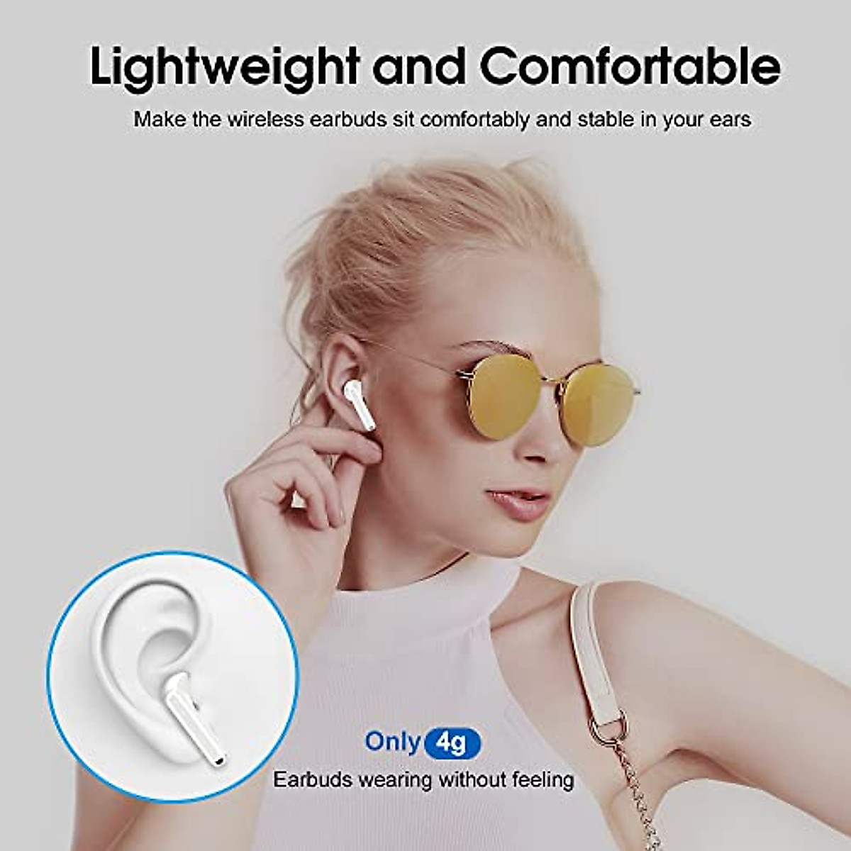 OYIB Wireless Earbuds, Bluetooth 5.3 Headphones with 4-Mics ENC Clear Call, Bluetooth Earbuds Touch Control 25Hour Stereo Sound with LED Power Display, Waterproof Earphones Sprot for Workout White