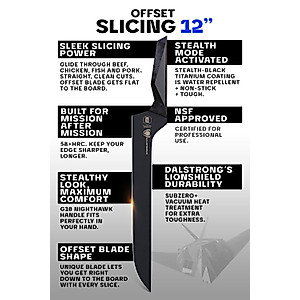 DALSTRONG Slicing Knife - 12 inch - Carving Offset Blade - Shadow Black Series - Black Titanium Nitride Coated - High Carbon 7CR17MOV-X Vacuum Treated Steel- Sheath - NSF Certified - Bread, Ham Slicer