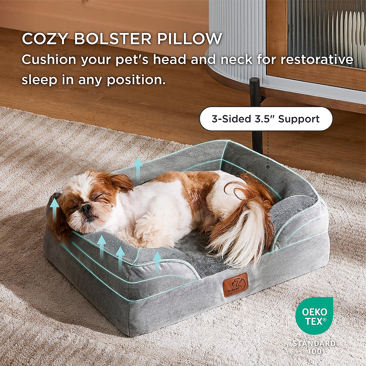 Bedsure Cat Beds for Indoor Cats - Washable Bolster Dog Sofa Beds for Extra Small Dogs, Supportive Foam Pet Couch Bed with Removable Washable Cover, Waterproof Lining and Nonskid Bottom, Grey