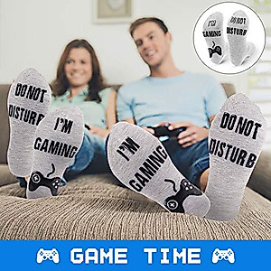 Do Not Disturb Gaming Socks, Gamer Socks Gifts for Teenage Boys Mens Womens Father Dad Hunband Sons Kids Game Lovers (as1, alpha, s, regular, regular, Grey Black)