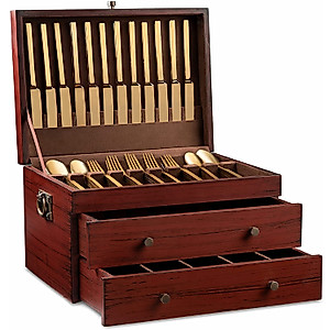 Royalty Art Fine Silverware Storage Box with Pull Out Drawer, 15” x 11”, Large Kitchen Counter Organizer for Flatware and Utensils, Decorative Home Decor