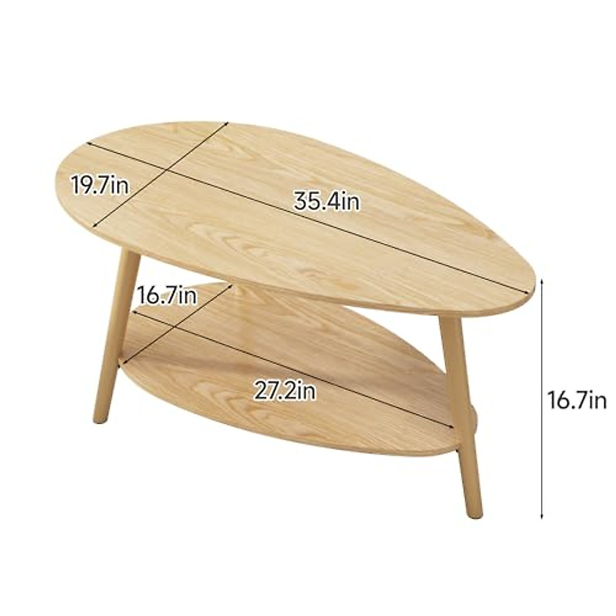 Maupvit Coffee Table-Oval Wood Table with Open Shelving for Storage and Display 2 Tier Sofa Table, Small Modern Furniture Living Room&Home Office-Nature Wood