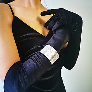 Jojomina Silver Crystal Arm Cuff Rhinestone Bangle Bracelet for Women Stretch Prom Bracelet Jewelry for Party Wedding Dating