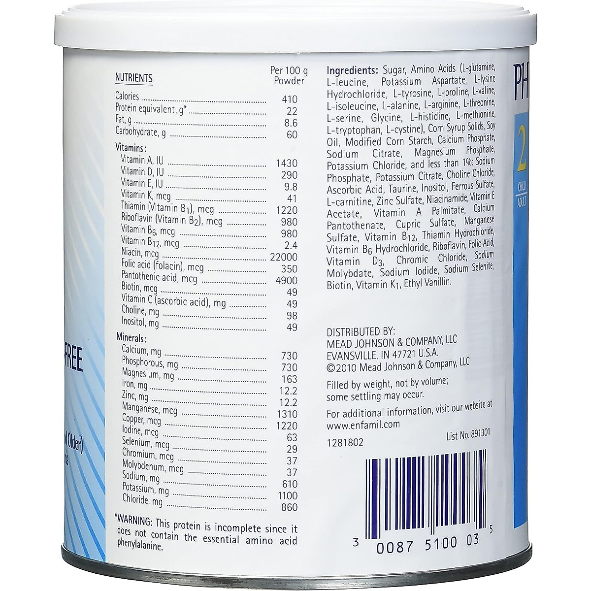 Phenyl-Free 2 Powder (6) Size: 1 LB by BRISTOL MYERS NUTRITIONAL INST