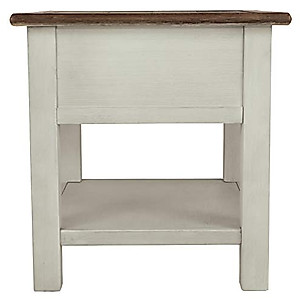Signature Design by Ashley Bolanburg Farmhouse Chair Side End Table with Outlets and USB Ports, Antique Cream & Brown