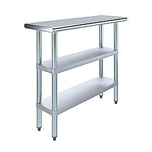 48" Long X 14" Deep Stainless Steel Work Table with 2 Shelves | Metal Food Prep Station | Commercial & Residential NSF Utility Table