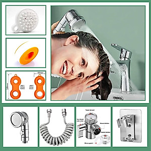 cakuuma Sink Faucet Hose Sprayer Attachment handheld Sink Sprayer with 6 Adapters & ON/Off Extension Salon Shampoo Hose Shower Head for Hair Washing Baby Bath Pet Rinse (4ft, Silver) (XP-HS002)