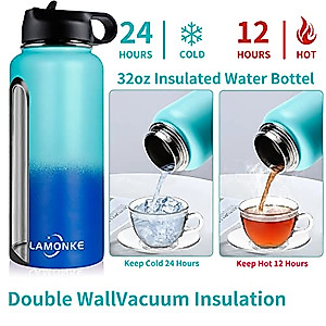 LAMONKE 32oz Vacuum Insulated Stainless Steel Water Bottle with Straw Lids & Spout Lids & Wide Mouth, Double Wall BPA Free Sweat-Proof Thermos to Keep Beverages Perfectly Hot or Cold