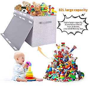Large Toy Box Chest Storage Organizer with Lid,Collapsible Kids Toys Boxes Basket Bins with Sturdy Handles for Boys and Girls, Nursery, Playroom 25"x13" x16" (Light Grey)