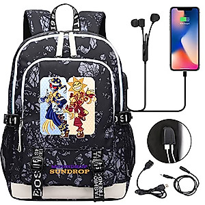UMocan Student Laptop Bag Sundrop and Moondrop Rucksack Graphic Travel Daypack with USB Charging Port