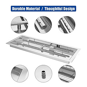 Grisun Fire Glass with Drop-in Fire Pit Kit 24 x 8 Inch, H-Shape Burner with Tray, Come with Upgraded Spark Ignition Kit for Gas Fire Pit, Fire Table