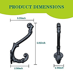 6 Pack Cast Iron Wall Hooks Antique Vintage Rustic Farmhouse Coat Hooks, Great for Coats, Bags, Towels, Hats, Mounting Screws Included
