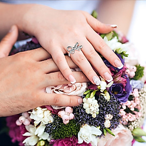 Fashion Women‘s Full Diamond Bow Ring Engagement Ring Jewelry Gifts Skinny Rings for Women (Silver, 10)