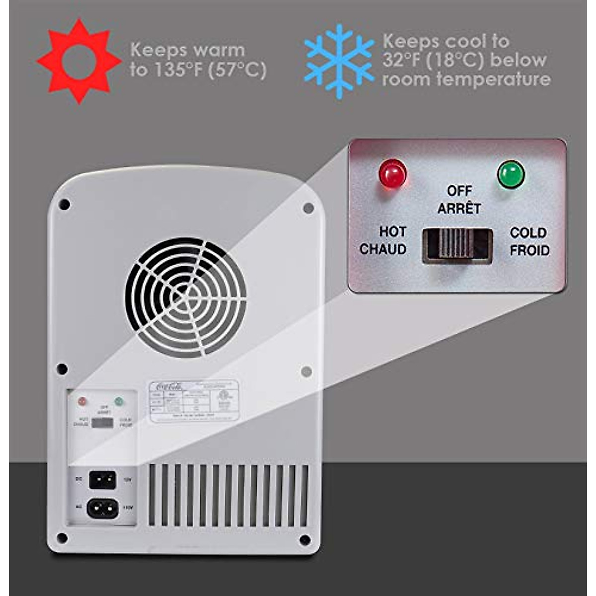 Coca-Cola Diet Coke DC04 4 Liter/4.2 Quarts 6 Can Portable Mini Cooler/Fridge, Beverages, Baby Food, Skincare and Medications-Use at Home, Office, Dorm, Car, RV or Boat-with AC & DC Plugs, Gray