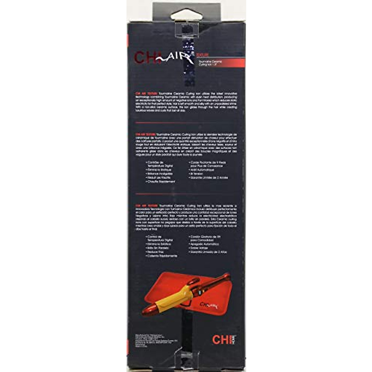 Chi Air Ca1038 Texture Tourmaline Ceramic Curling Iron 1 1/2 Inch, , Fire Red