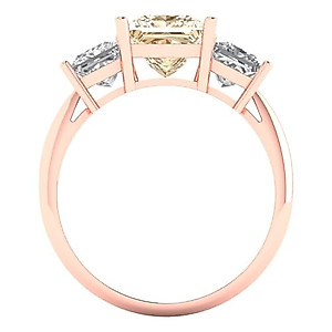 Clara Pucci 3.0 ct Princess Cut 3 Stone Solitaire Natural Brown Morganite Engagement Promise Anniversary Bridal Ring 18K Rose Gold 4.25