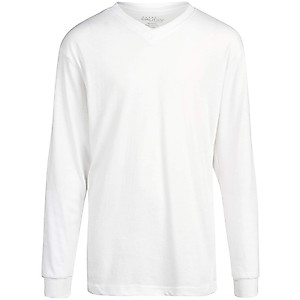 Galaxy by Harvic Boys’ Long Sleeve T-Shirt – 4 Pack Basic Solid V-Neck Shirt – Long Sleeve Base Layer Top for Boys (S-XL), Size Large, Black/White/Heather Grey/Navy