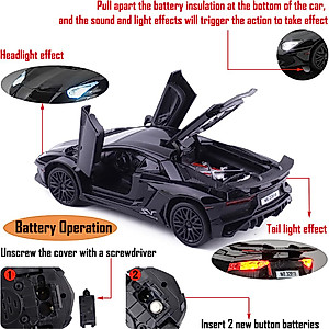 iLooboo Alloy Collectible Black Lambo Toy Car Model Pull Back Die-Cast Vehicle with Lights and Sound