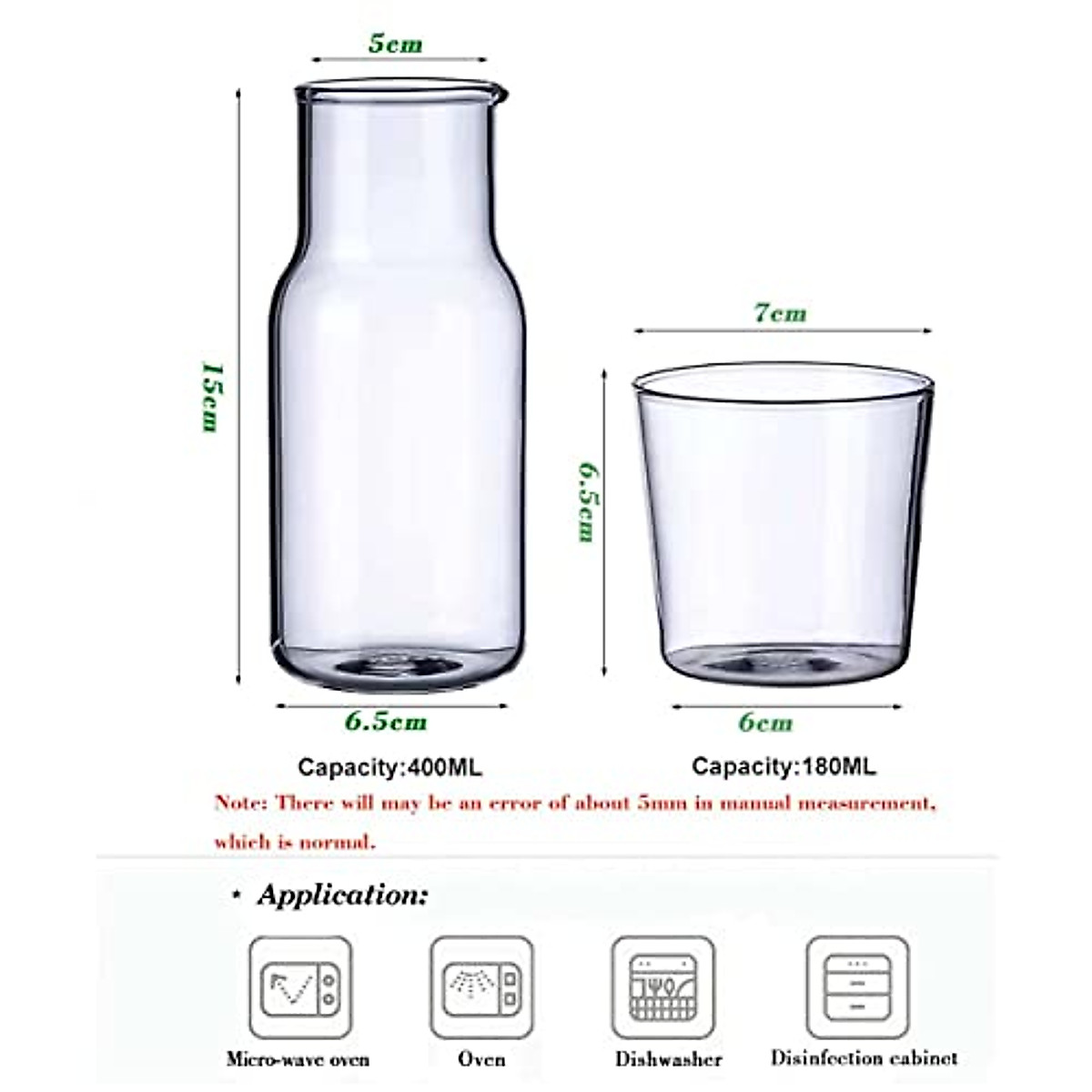 Bedside Water Carafe Set with Tumbler Glass Set for Bedroom Nightstand, Glass Mouthwash Bottle for Bathroom, 14oz/400ml (Clear)