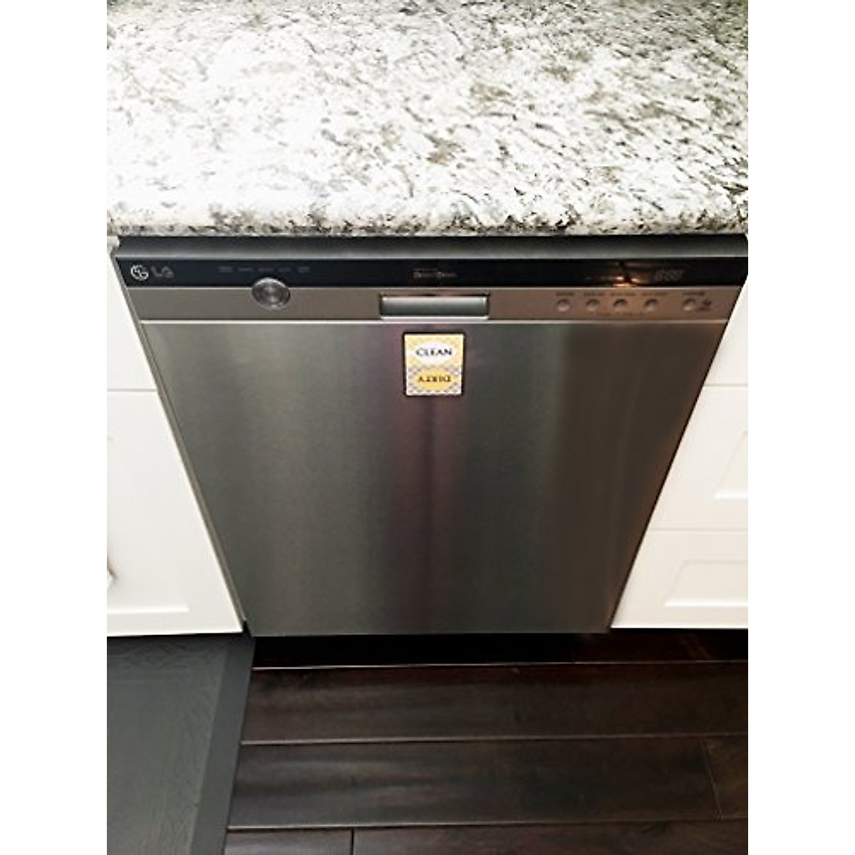 Clean Dirty Dishwasher Magnet Sign - Modern Elegant Moroccan Trellis Pattern - Yellow Gold Grey - 2.5 x 3.5 - Housewarming, Gag Gift Idea for Mom Dad/Christmas Stocking Stuffers for Women Men Teens