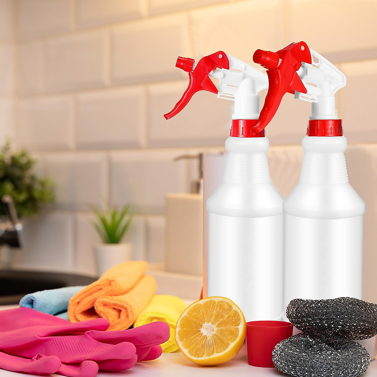 Gerrii 12 Pcs Plastic Spray Bottles with Adjustable Nozzle and Label for Cleaning Solutions 24 oz No Leak HDPE Spraying Bottles Empty Water Squirt Bottle Household Industrial Mist Plant Sprayer