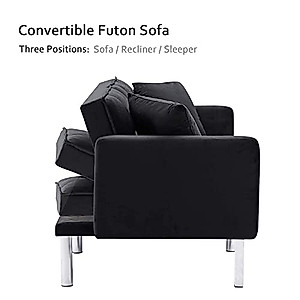Olela Sleeper Sofa Bed Modern Tuft Futon Couch Convertible Loveseat Sleeper Reclining Sofa Bed Twin Size with Arms and 2 Pillows for Living Room, Black