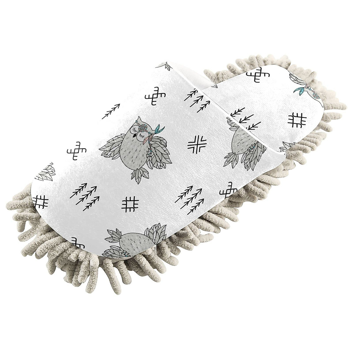 Happy Thanksgiving Owl Animal Mop Slippers Shoes Cover for Floor Cleaning Washable Hair Dust Dirty Cleaners Microfiber Mop Socks for Office House Kitchen