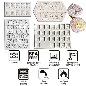 Letter Molds for Chocolate, 4 Pack Number Alphabet Silicone Fondant Molds for Baby Shower Cake Decorating Birthday Cupcake Toppers Candy