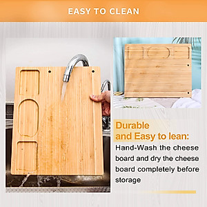 FunLect Bamboo Cheese Board Set – Serving Tray and Cheese Serving Platter. Rectangular Cheese Board and Knife Set for Cracker and Brie. Large Charcuterie Board and Cheese Tray for Housewarming Gift