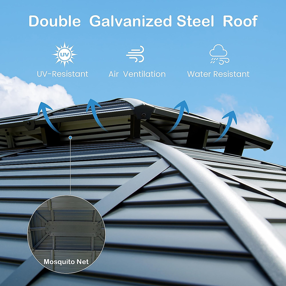 10' x 12' Hardtop Gazebo Outdoor Aluminum Gazebo Arc Grill for Patios Deck Backyard,Galvanized Steel Double Roof,Curtain&Netting by domi outdoor living