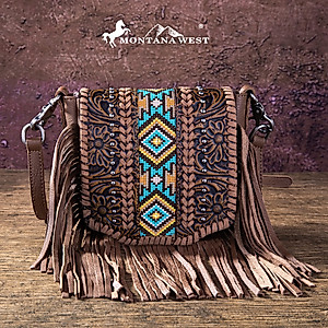 Montana West Western Small Purses for Women Crossbody Bag Fringe Purse Vegan Leather Women's Shoulder Handbags Tooled Aztec RLC-L166BR