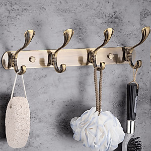 Flybath Coat Rack Wall Mount with 4 Hooks for Hanging Coat Hat Robe Towel Stainless Steel Antique Row Hook Rail, Brushed Bronze