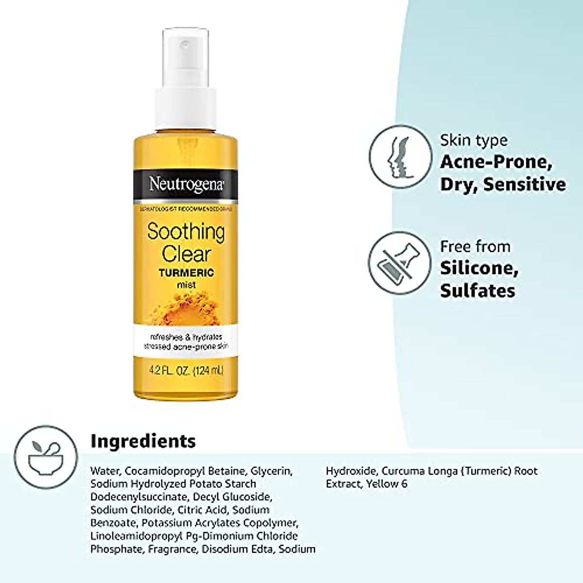 Neutrogena Soothing Clear Turmeric Mist Spray, 4.2 Fl Oz