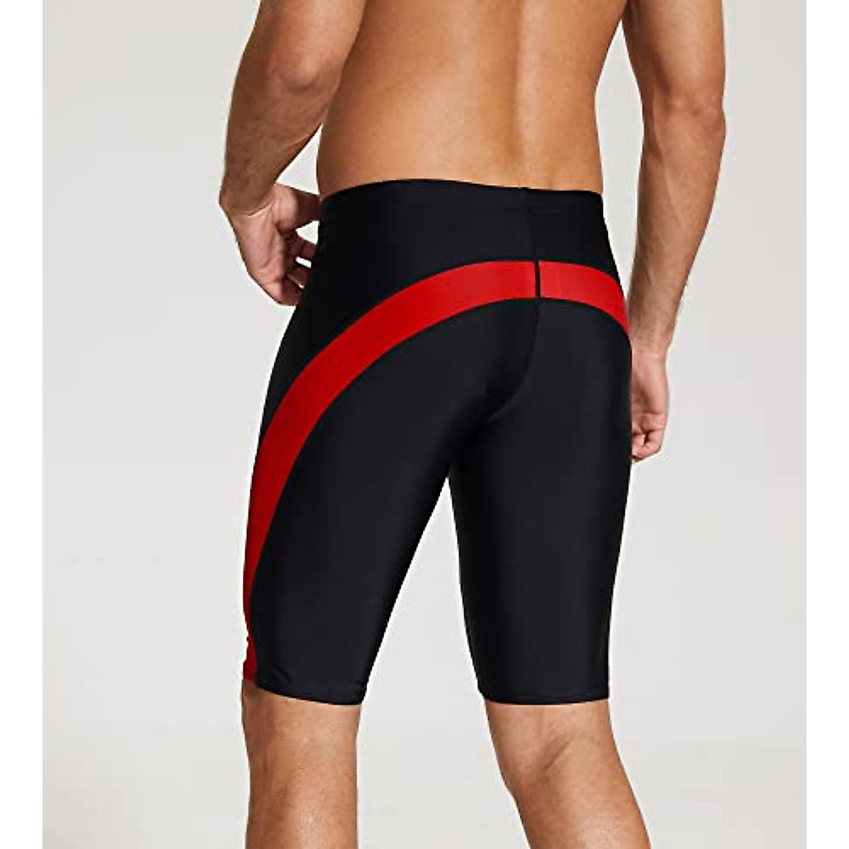 DEVOROPA Men's Swim Jammers Athletic Swimwear Racing Training Swimsuit UPF 50+ Swimming Lap Shorts Quick Dry Bathing Suit Black/Red XL