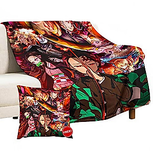 Japanese Anime Flannel Blanket 2set, Soft Lightweight Fleece Throw Blanket with Pillowcase Warm Durable Sofa Couch Decor Beding
