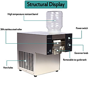 TECHTONGDA Commercial Automatically Ice Shaving Machine, 374lbs/Day Snowflake Ice Machine, Air Cooling Electric Ice Crush Machine, Adjustable Speed Snow Cone Maker for Home, Restaurant, Milktea Shops